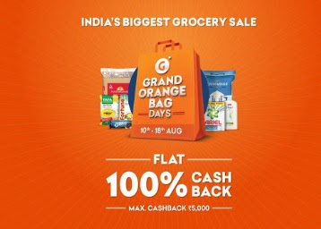 Grofers Orange Bag Days Sale - 100% Cashback on Groceries