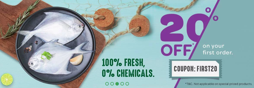 FreshToHome First User Offer - 20% Off on First Order + Free Gifts