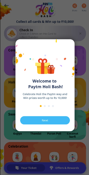 Paytm Holi Bash Offer : Collect The Cards & Get Upto ₹10000 Free Paytm Cash
